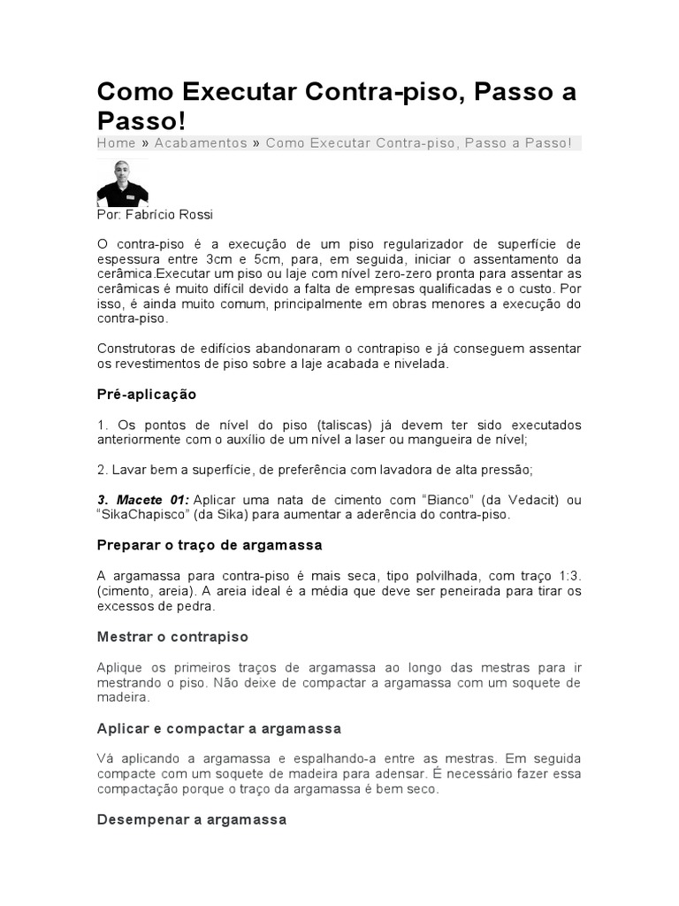 Como Executar Contrapiso | PDF | Concreto | Argamassa (alvenaria) Como Executar Contrapiso | PDF | Concreto | Argamassa (alvenaria)