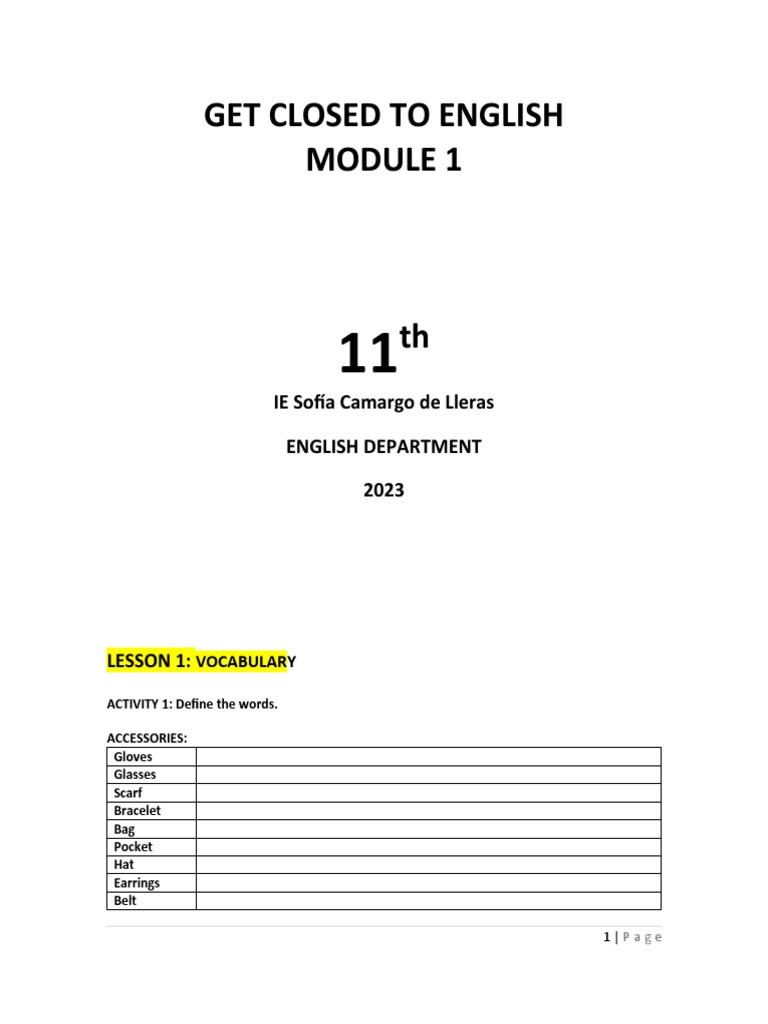 Get Closed To English .Modulo 1. 2023 | PDF | Adjective | Linguistics