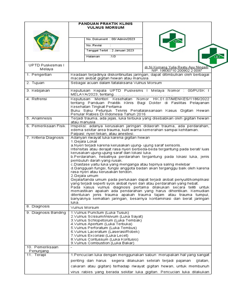 Panduan Tatalaksana Vulnus Morsum | PDF | Sains & Matematika