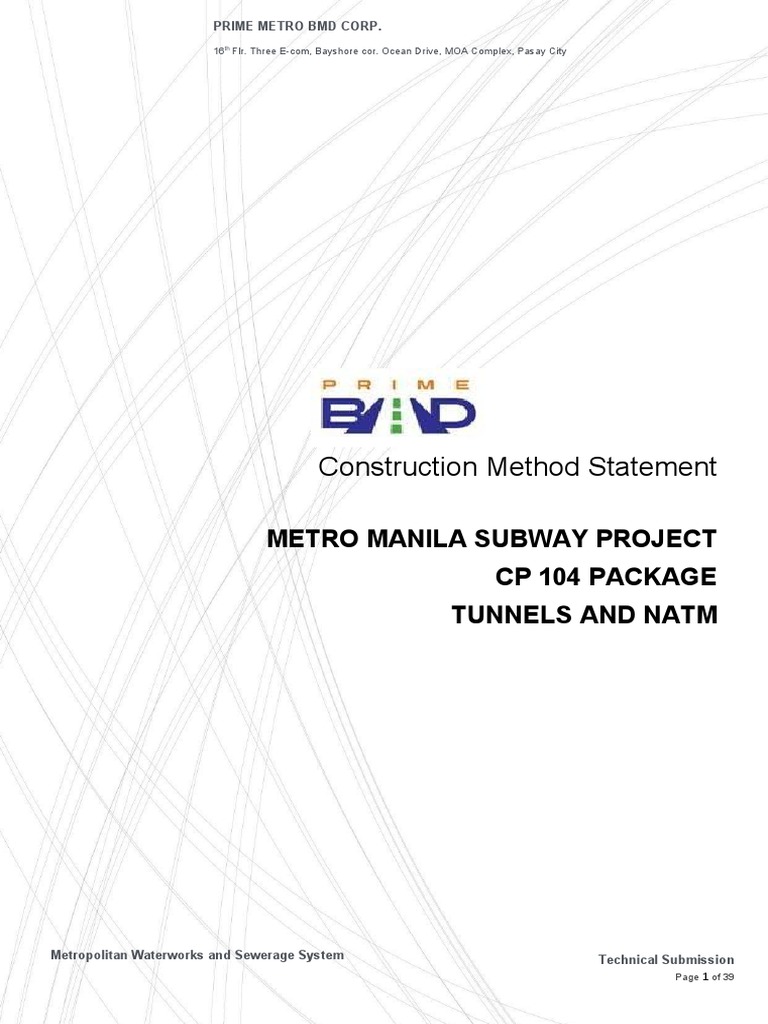 CP 104 General Construction Method Statement | PDF | Tunnel | Safety