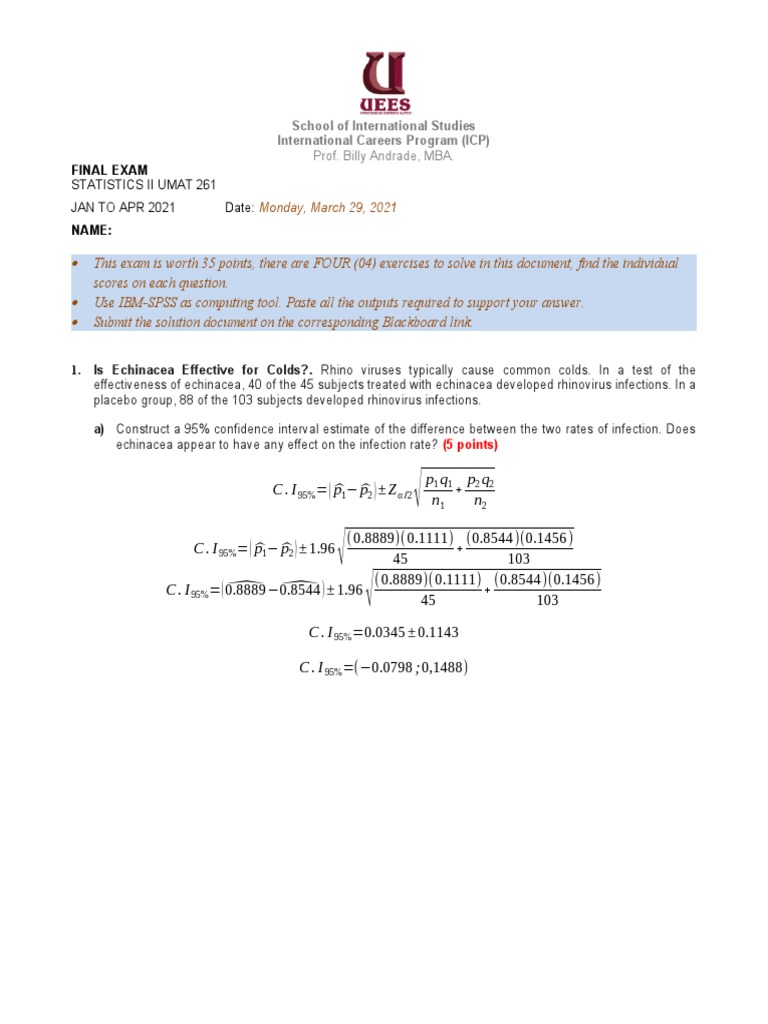 Statistics II - Final Exam 2021 P | PDF | Statistical Significance | Scientific Method