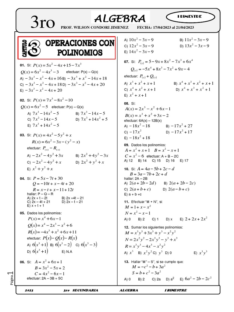 Operaciones Con Polinomios | PDF