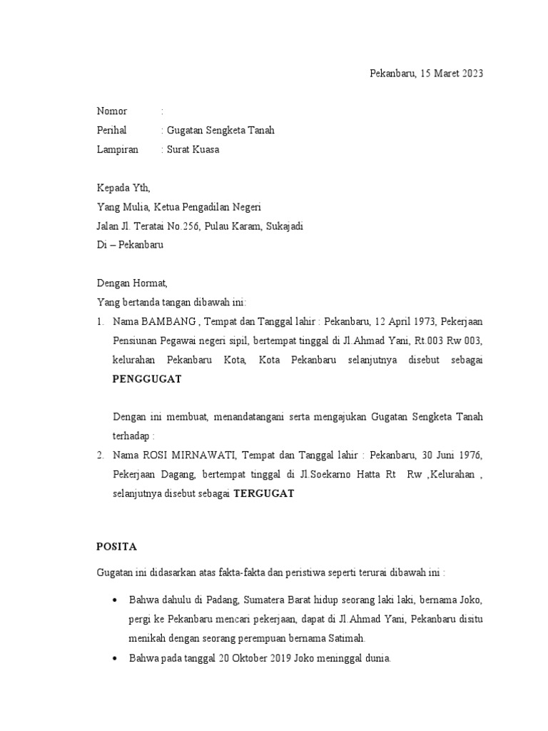 Surat Gugatan Perdata | PDF