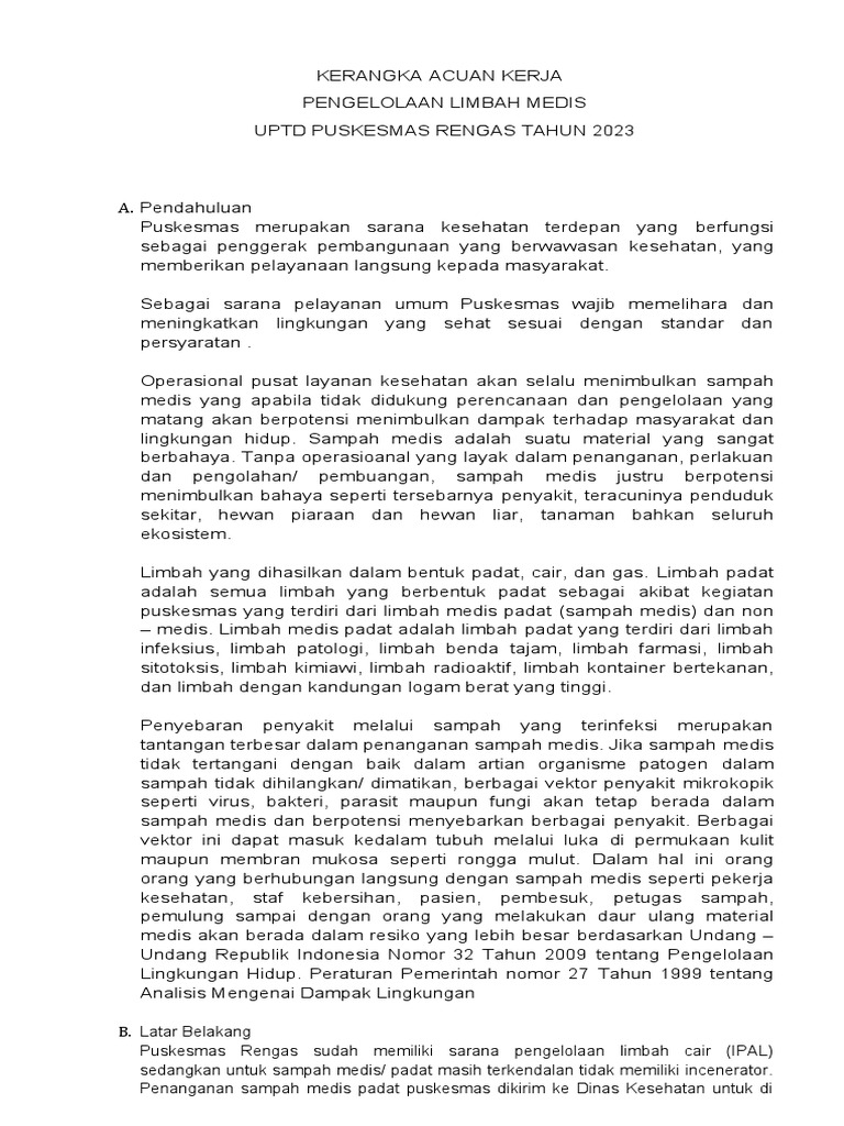 Kak Pengelolaan Limbah Medis 2023 | PDF