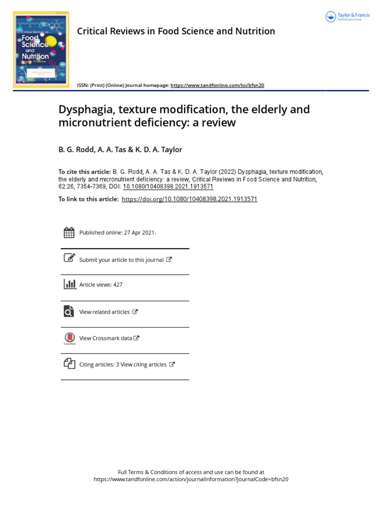 2021 REVIEW Dysphagia Texture Modification The Elderly and ...