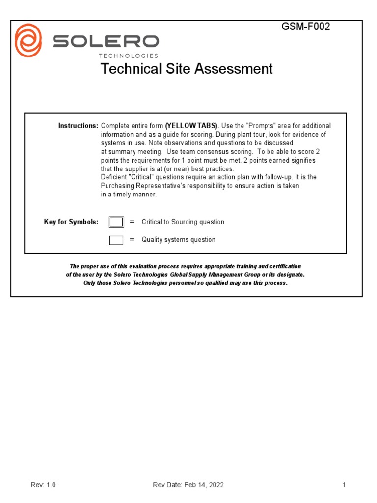GSM F002 Technical Site Assessment | PDF | Inventory | Supply Chain