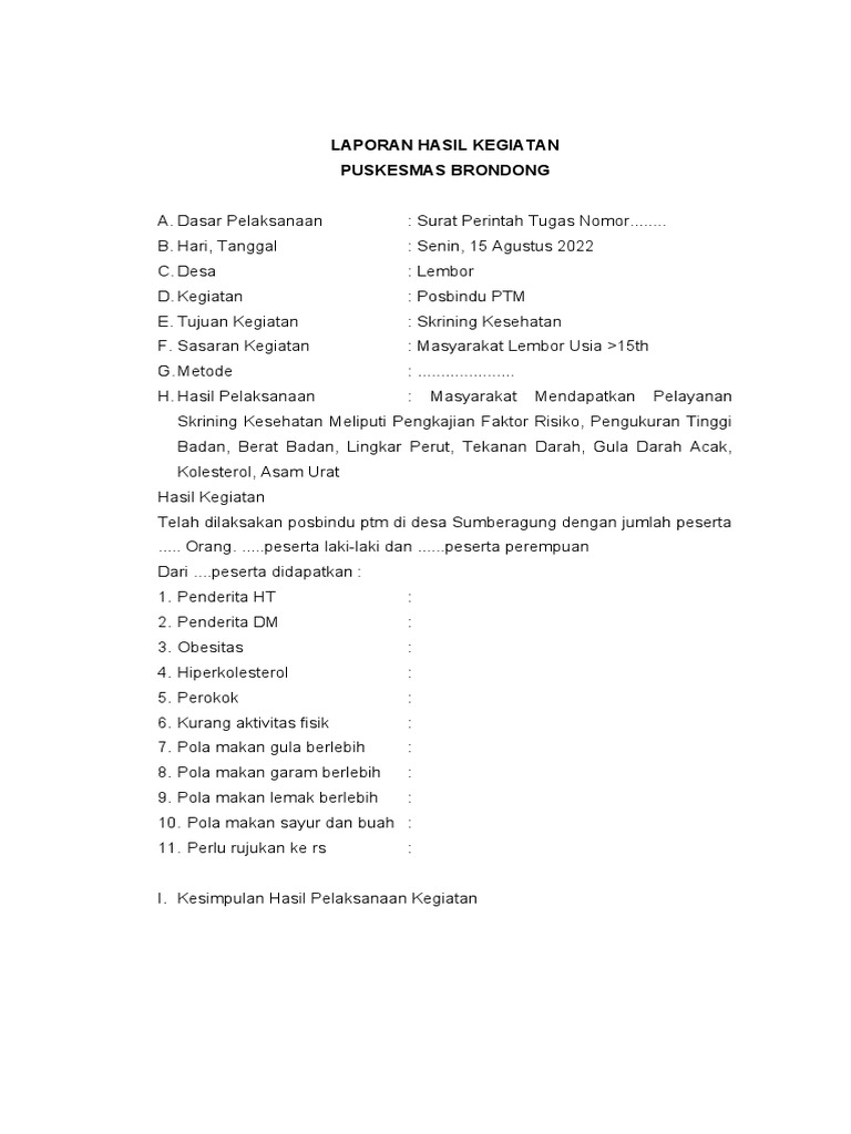 Laporan Kegiatan Posbindu PTM 2022 | PDF | Pengembangan Diri
