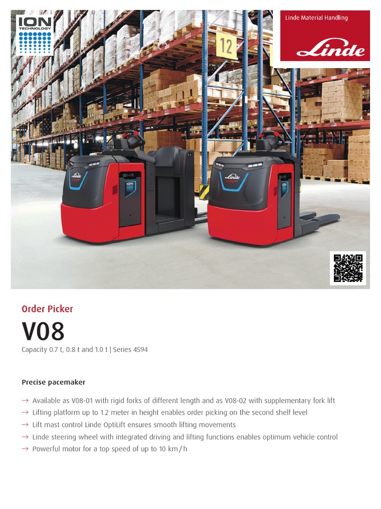 Linde V08 Order Picker Specifications | PDF | Axle | Motor Vehicle
