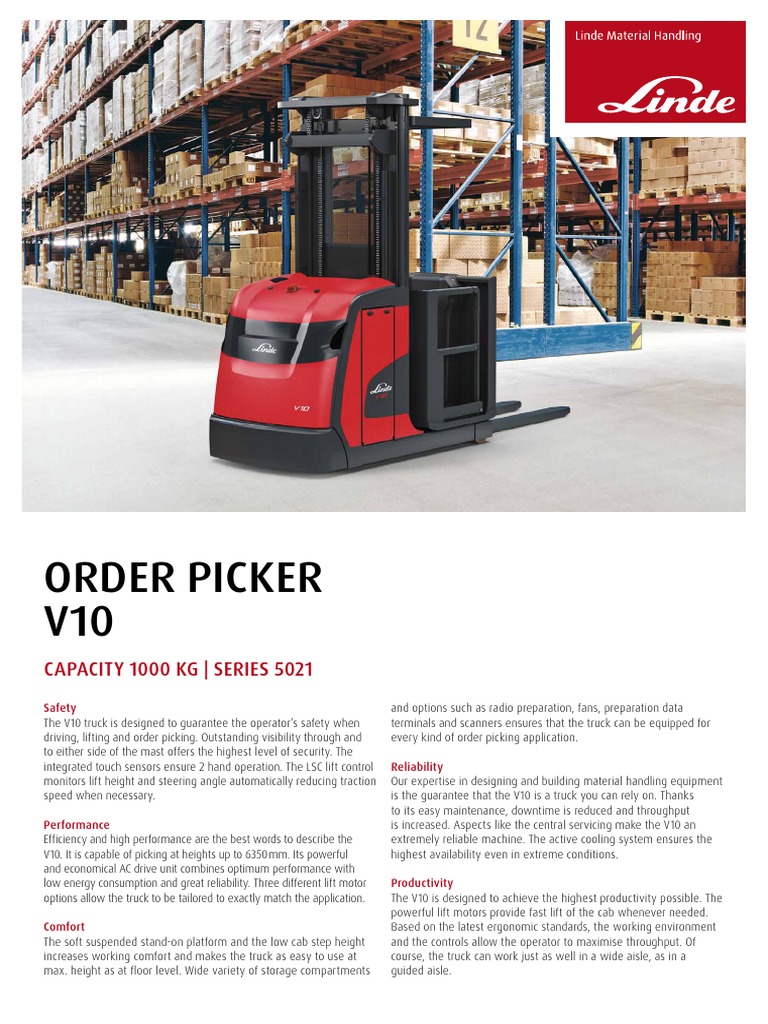 Linde V10 Order Picker Overview | PDF | Elevator | Truck