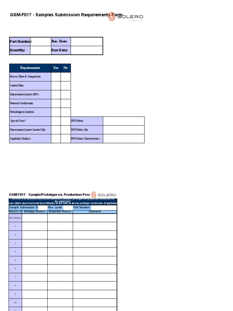 GSM F017 - Prototype Samples Submission Form | PDF | Specification ...