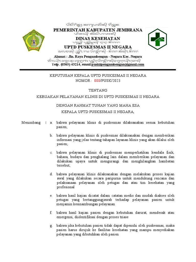 SK Jenis - Jenis Pelayanan Puskesmas 2023 (1) | PDF