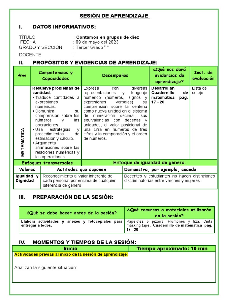 SESIÓN 2.2 - S 2 -PROYECTO 1 - MAT - Contamos en Grupos de Diez | PDF ...