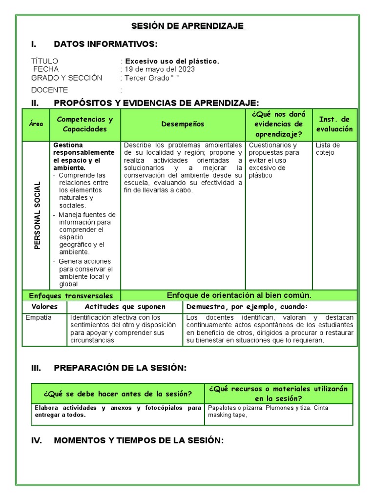 SESIÓN 5.2 - S 3 - EDA 2 - 3ro-P S - Excesivo Uso Del Plástico. | PDF | El plastico | Residuos