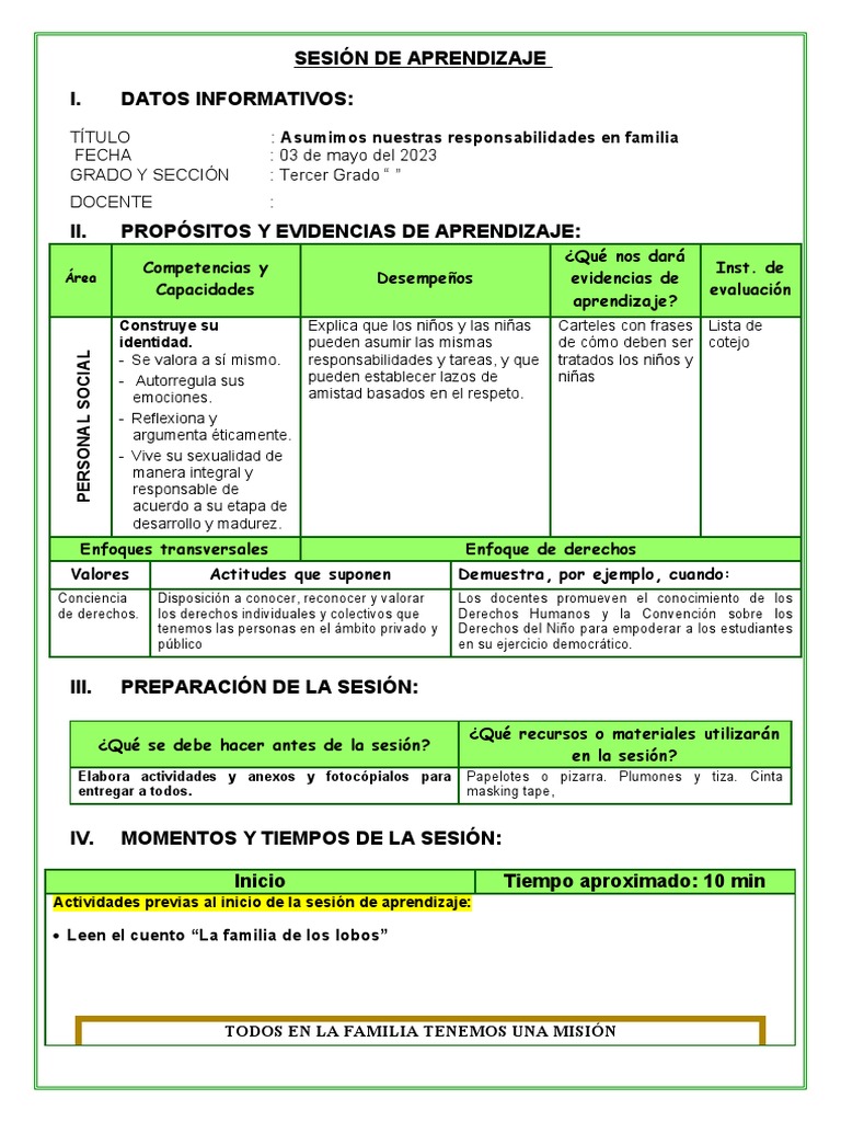 SESIÓN 3.2 - S 1 - EDA 2-P S - Asumimos Nuestras Responsabilidades en Familia | PDF | Aprendizaje