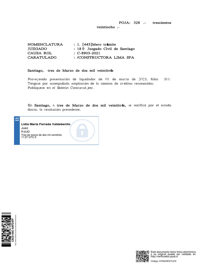 Amplía NCR Constructora Lima 1.03.23 + Resol. | PDF | Liquidación | Justicia