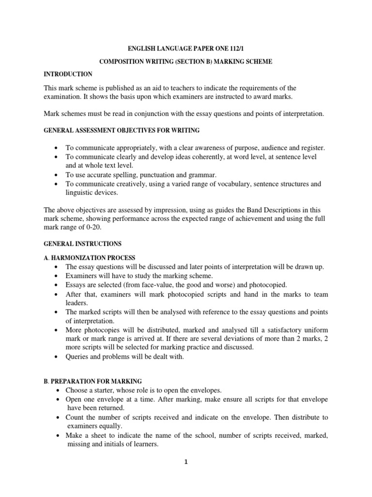 O Level English Essay Marking Scheme | PDF | English Language | Essays