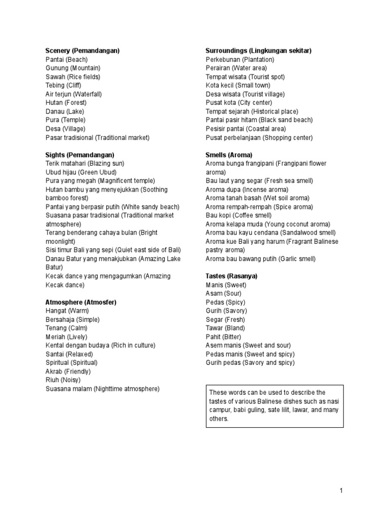 2023 Adjectives To Describe Everything in Bali | PDF | Bali