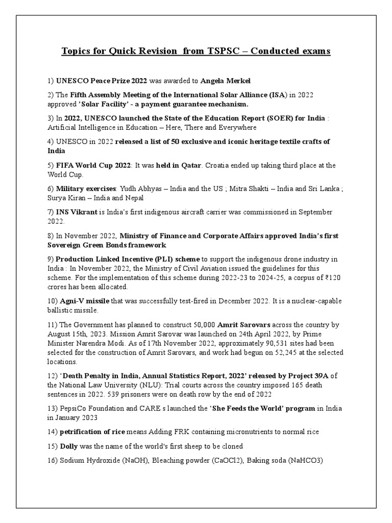 TSPSC-Group 1 Prelims Quick Revision | PDF