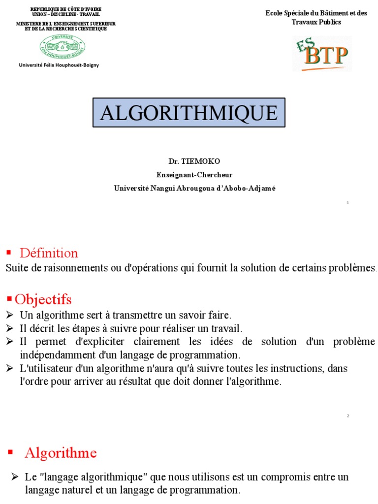 Introduction à l'algorithmique | PDF | Structure de contrôle | Variable (informatique)