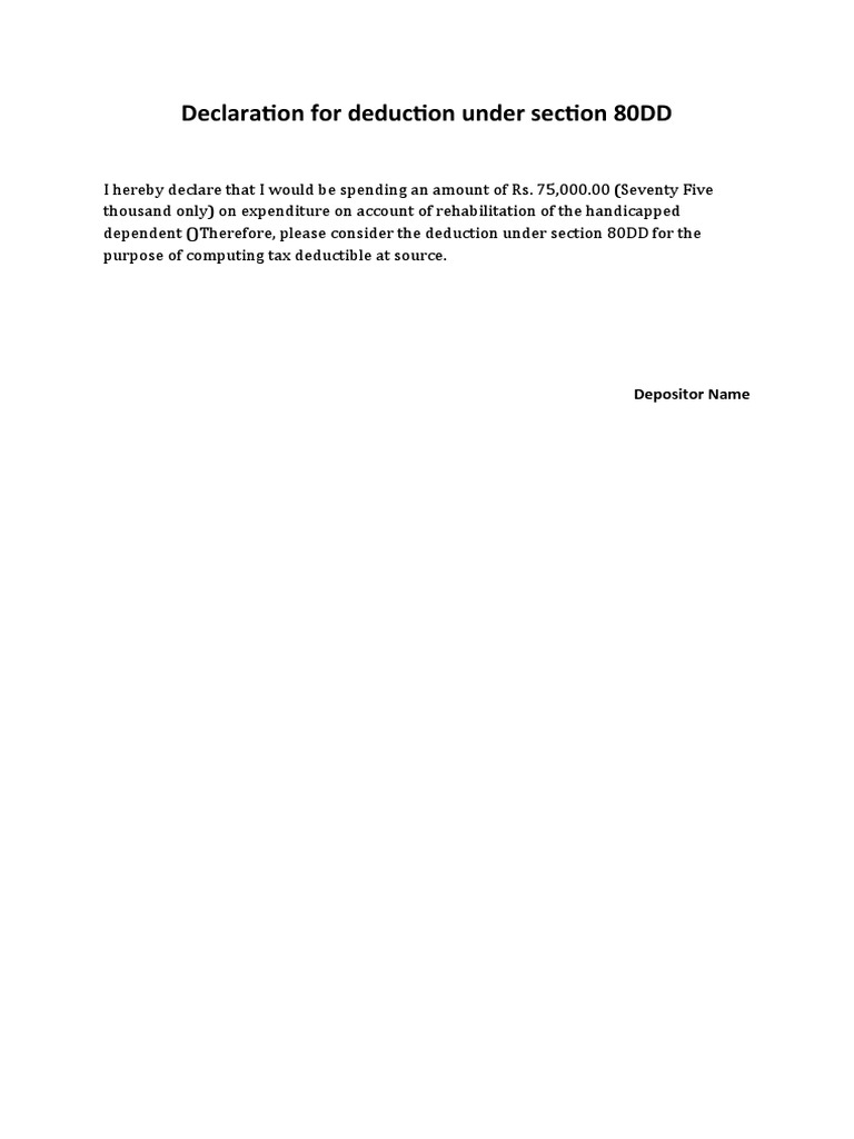 Declaration For Deduction Under Section 80DD | PDF