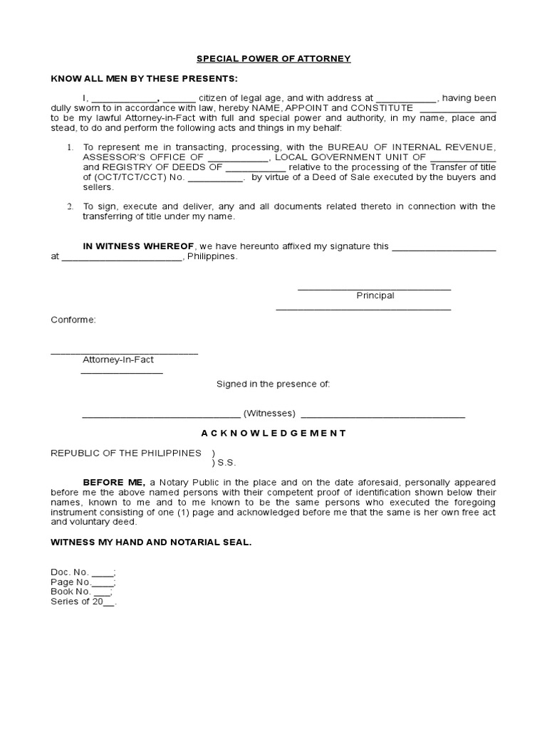 Special Power Of Attorney Pdf – Limited Power Of Attorney Pdf – XNTT