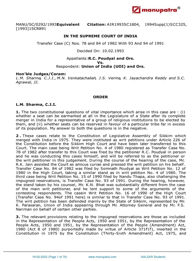 RC Poudyal and Ors Vs Union of India UOI and Ors 11122s930133COM169802 | PDF | Tibetan Buddhism ...