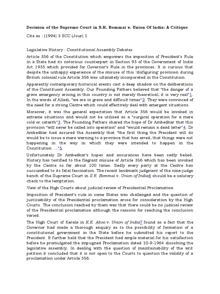 Soli Sorabjee-Decision in S R Bommai (1994) | PDF