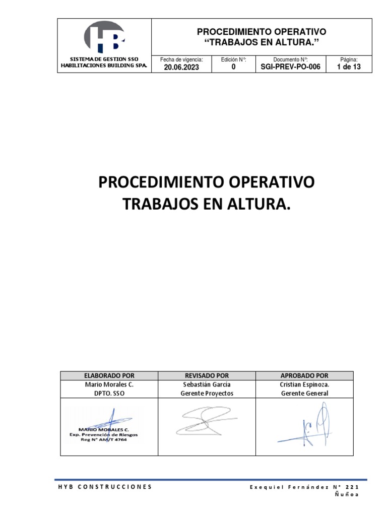 SGI-PREV-PO-006 Trabajos en Altura - MPT | PDF | Cinturón de seguridad | Seguridad y salud ...