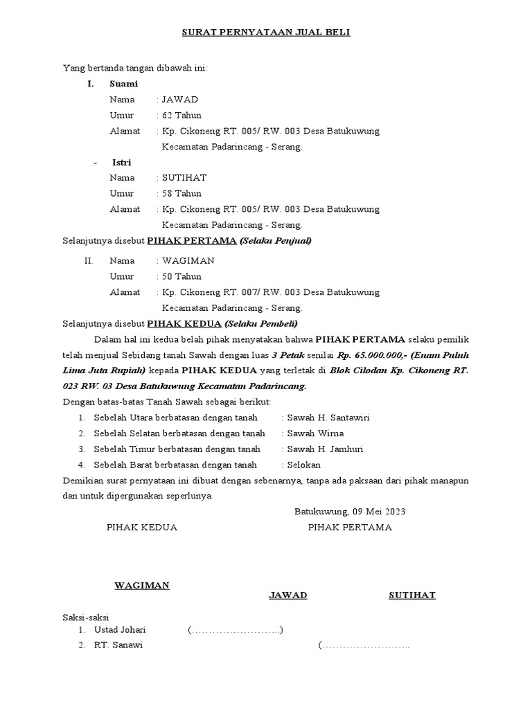 Surat Keterangan Jual Sanda | PDF