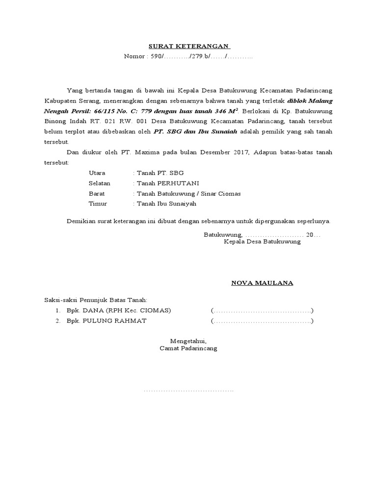 Surat Keterangan Tanah | PDF