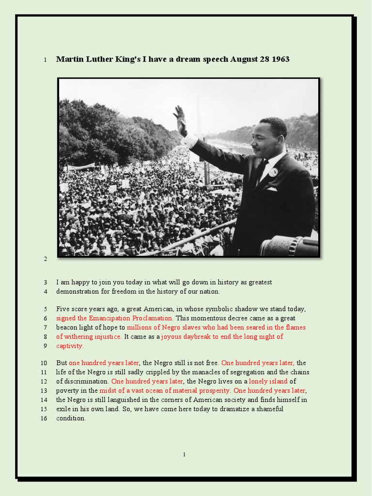 Martin Luther King Persuasive Speech Script | PDF