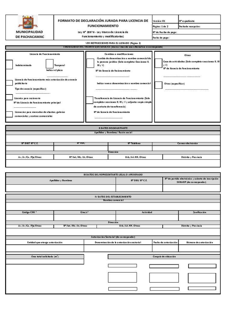 Formato de Declaracion Jurada para Licencia de Funcionamiento | PDF Formato de Declaracion Jurada para Licencia de Funcionamiento | PDF