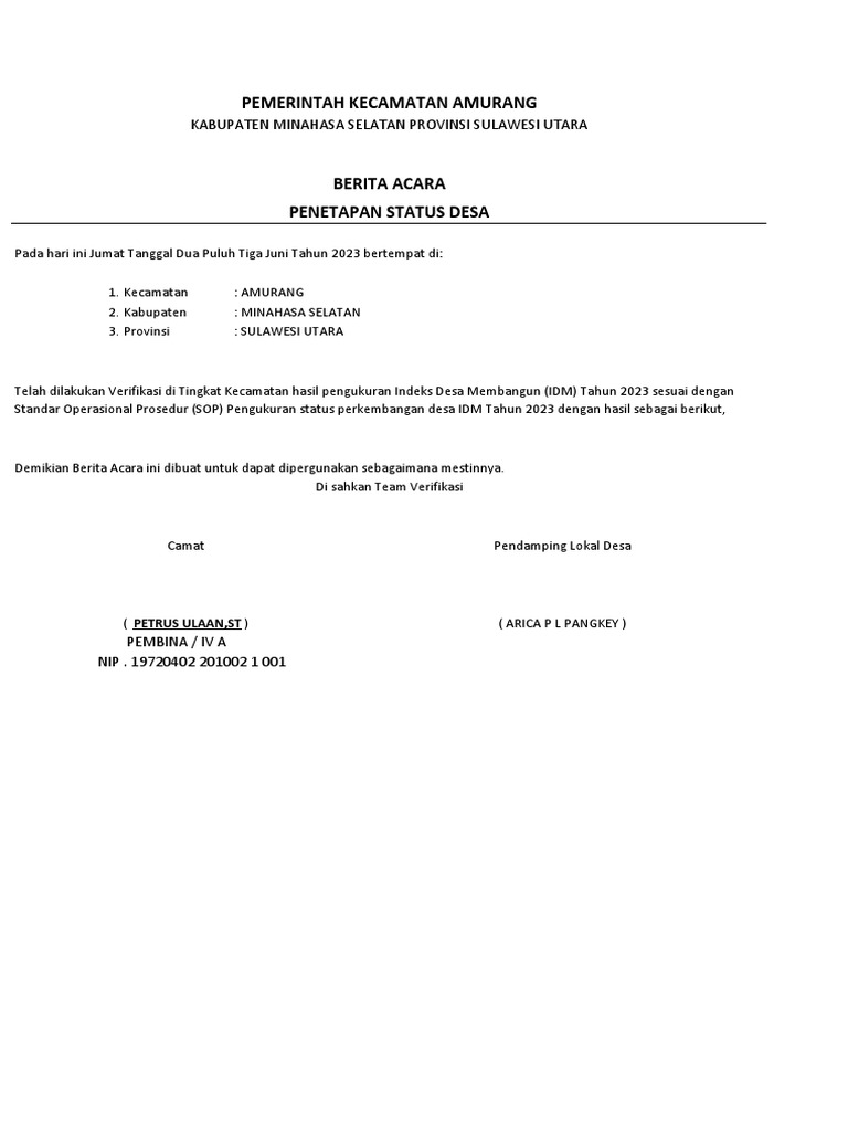 710510_TEMPLATE_BERITA_ACARA_KEC_2020_V1 | PDF