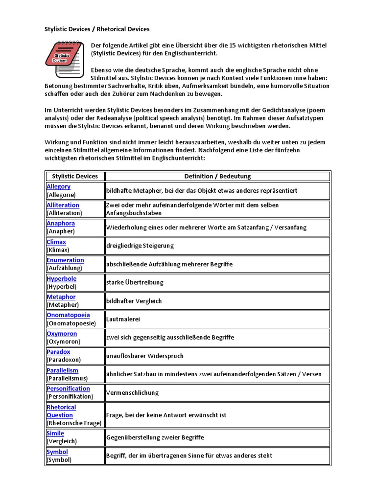 Liste Stylistic Devices Mit Beispielen Und Funktion | PDF