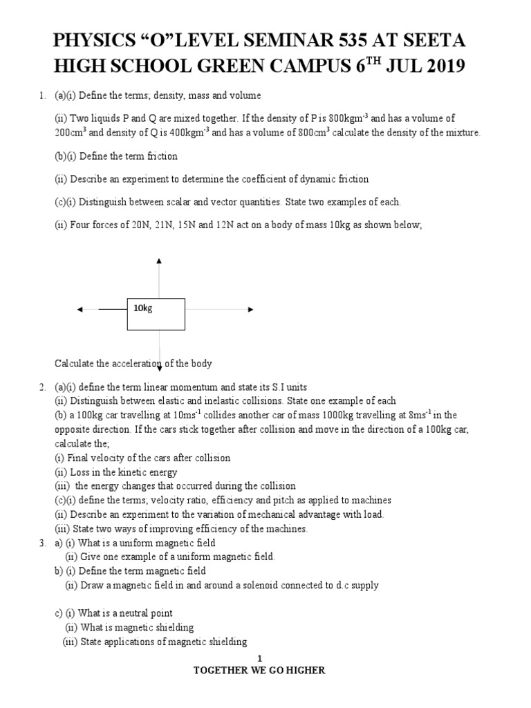 Physics "O"Level Seminar 535 at Seeta High School Green Campus 6 JUL 2019 | PDF | Collision | Heat