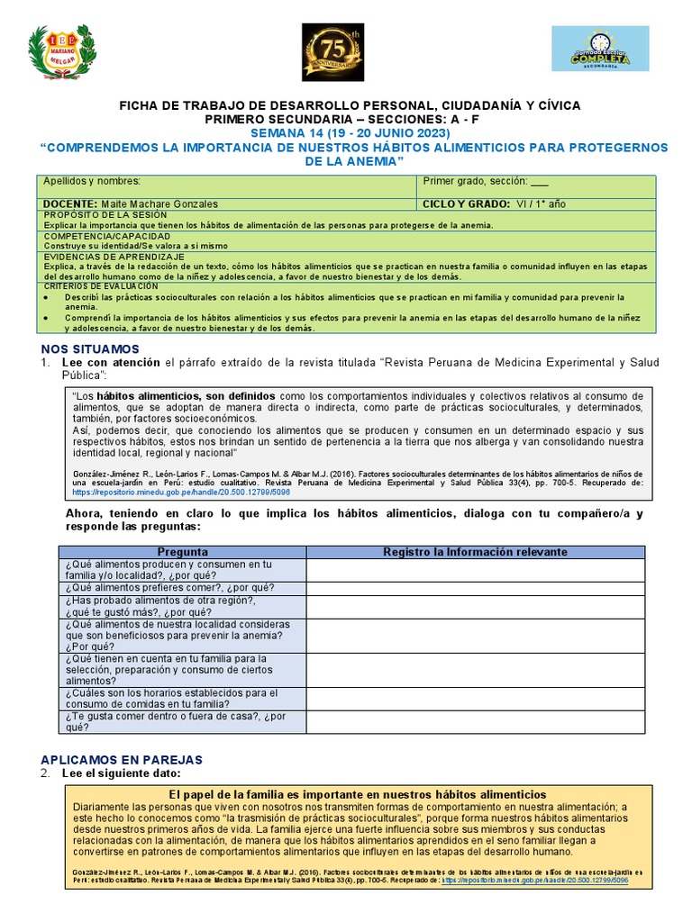 Ficha DPCC Semana 14 | PDF | Dieta y nutrición | Dieta (Nutrición)
