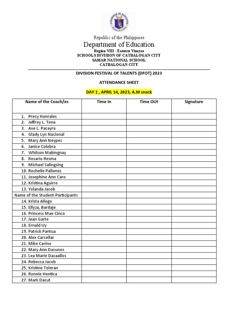 Attendance Dfot | PDF
