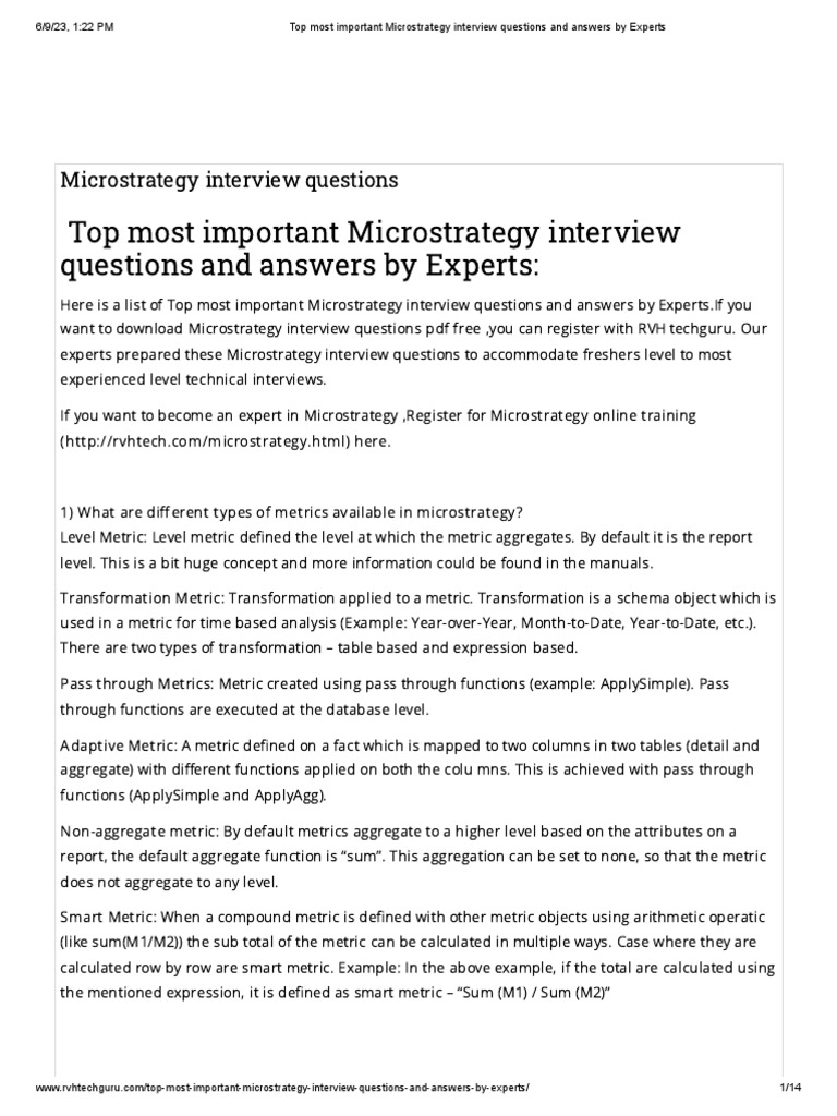 Top Most Important Microstrategy Interview Questions and Answers by Experts | PDF