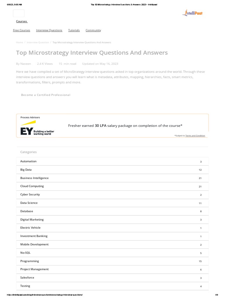 Top 50 Microstrategy Interview Questions & Answers 2023 - Intellipaat | PDF | Metadata | Databases