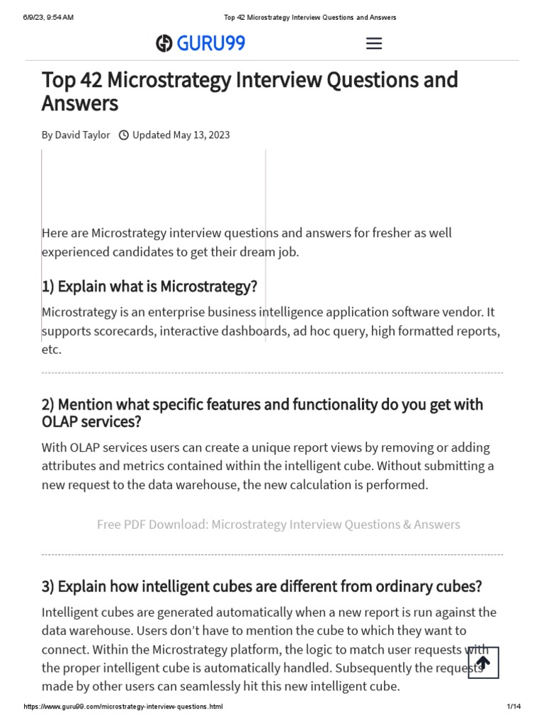 Top 42 Microstrategy Interview Questions and Answers | PDF | Software ...
