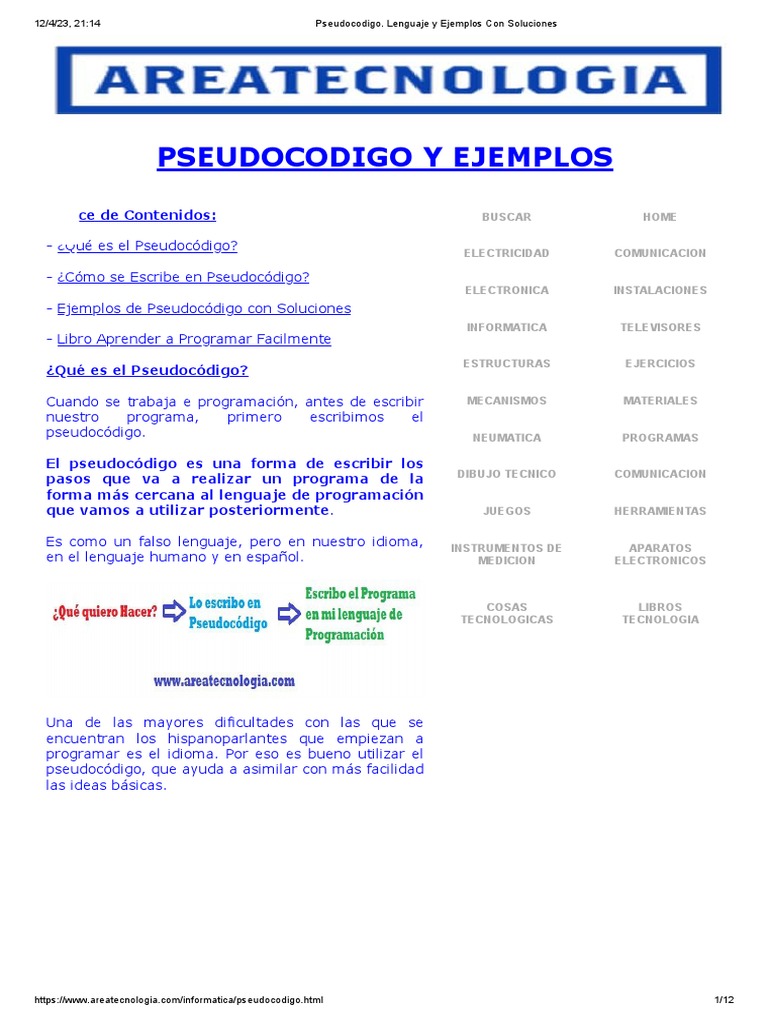 Pseudocodigo. Lenguaje y Ejemplos Con Soluciones | PDF | Lenguaje de ...