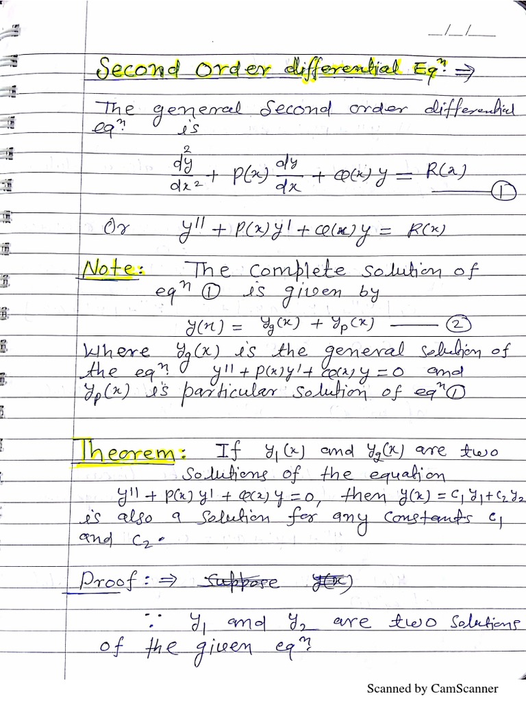 Lecture Notes Second Order Ode Dr Pramod Pdf