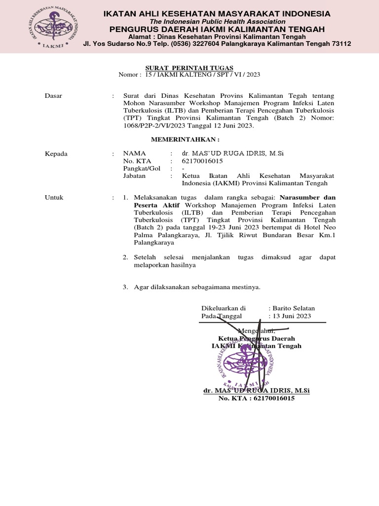 Surat Tugas Ketua ILTB TPT Part 2 | PDF