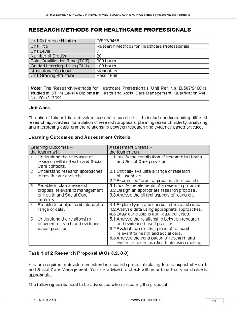 Assignment Briefs - Research Methods For Healthcare Professionals ...