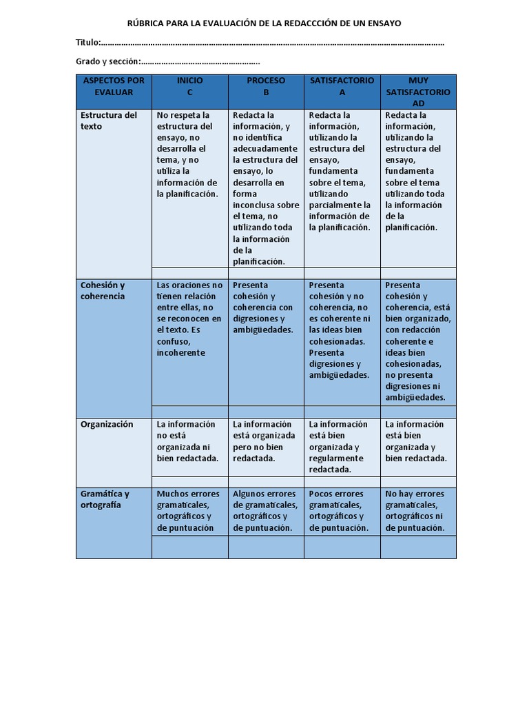Rúbrica para Ensayo | PDF
