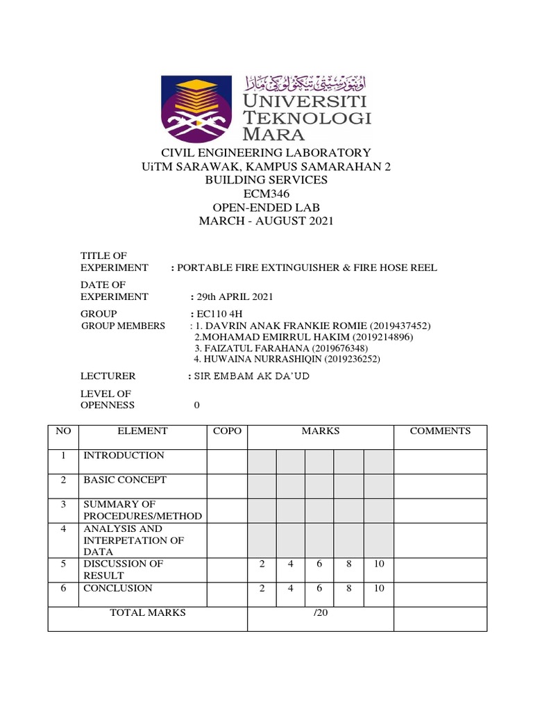 ECM346 Lab Report 4 Group 2 | PDF | Experiment | Fire Sprinkler System