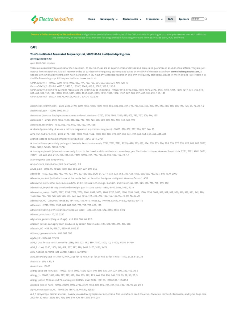 WWW Electroherbalism Com Bioelectronics FrequenciesandAnecdotes CAFL ...