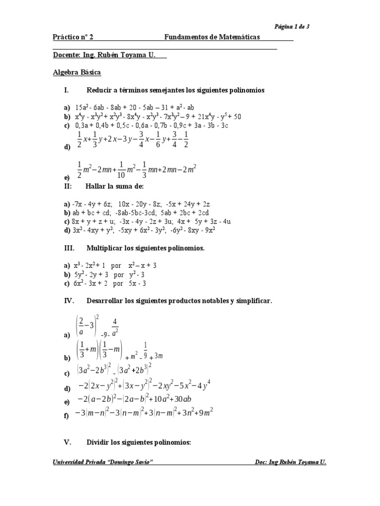 Práctico N° 2 | PDF | Álgebra | Matemáticas