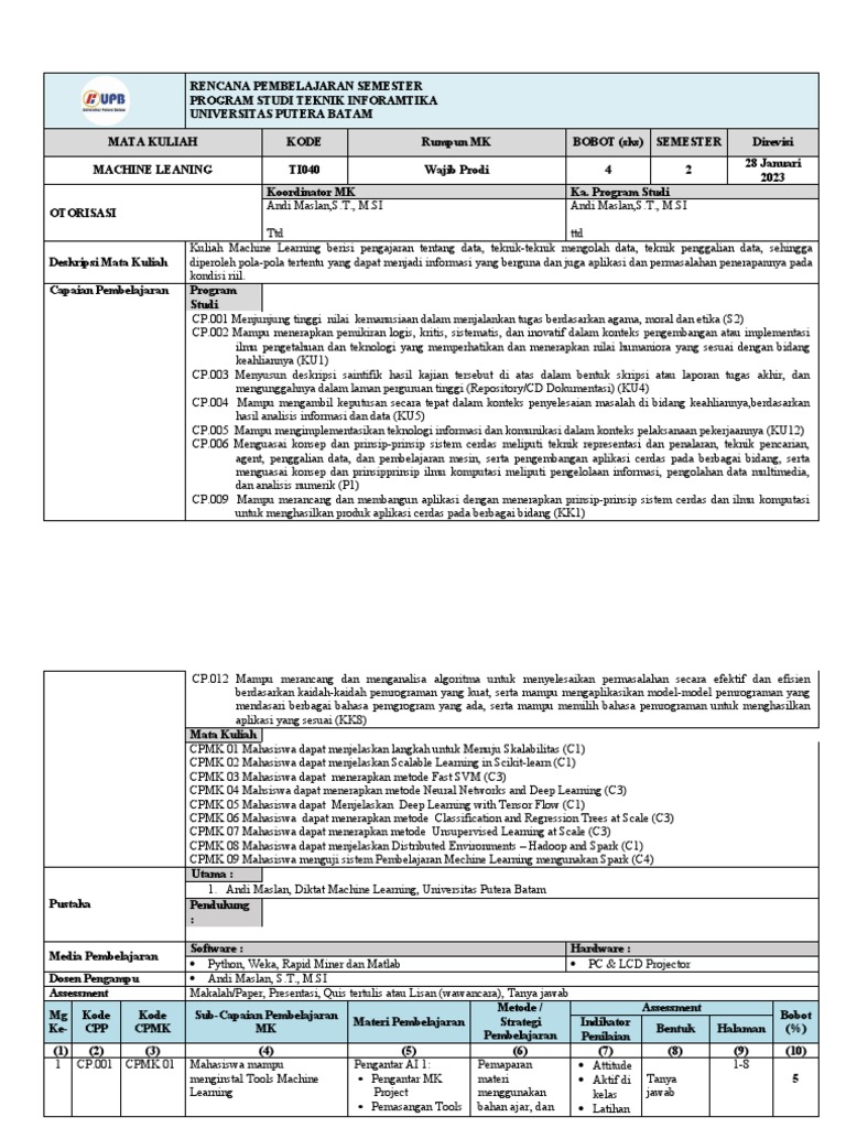 Revisi RPS Genap Machine Learning rev 2 | PDF