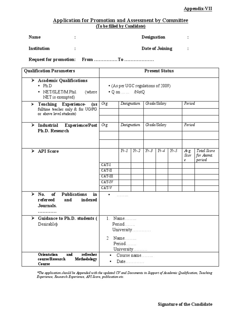 Appendix VII-Application For Promotion | PDF | Vocational Education ...